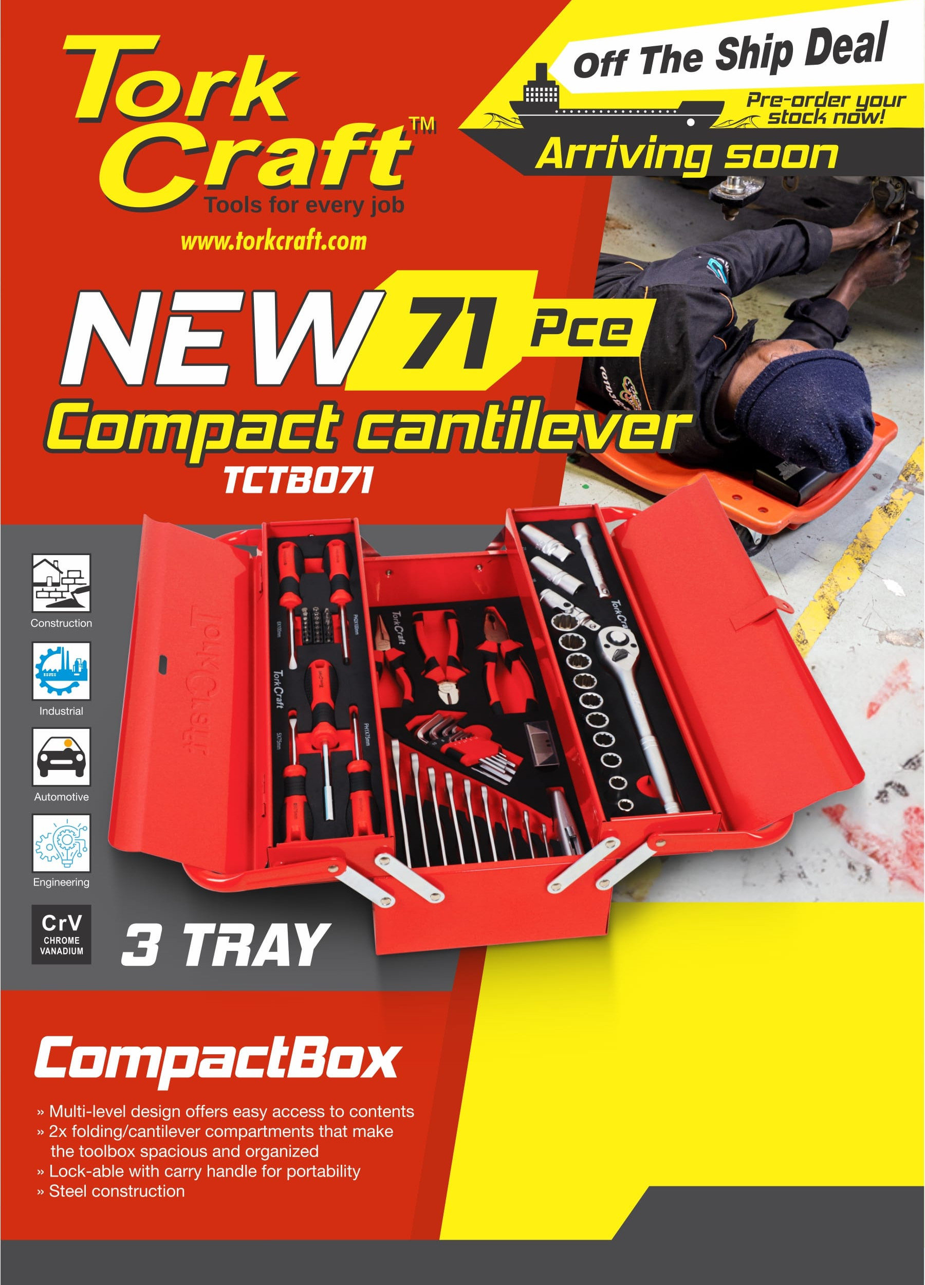 Tork Craft - 71 piece 3 tray cantilever toolbox