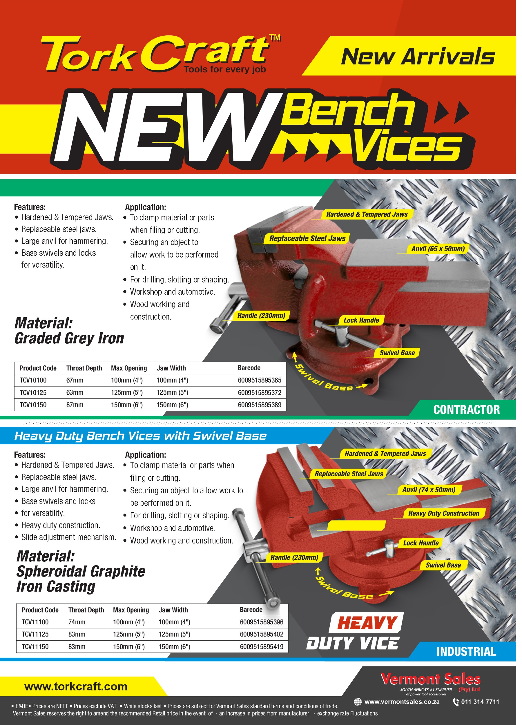 Tork Craft Bench Vices - New arrival